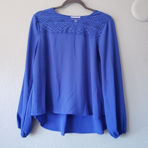 meraki | Tops | Meraki Blue Cutout High Low Semi Sheer Blouse | Poshmark